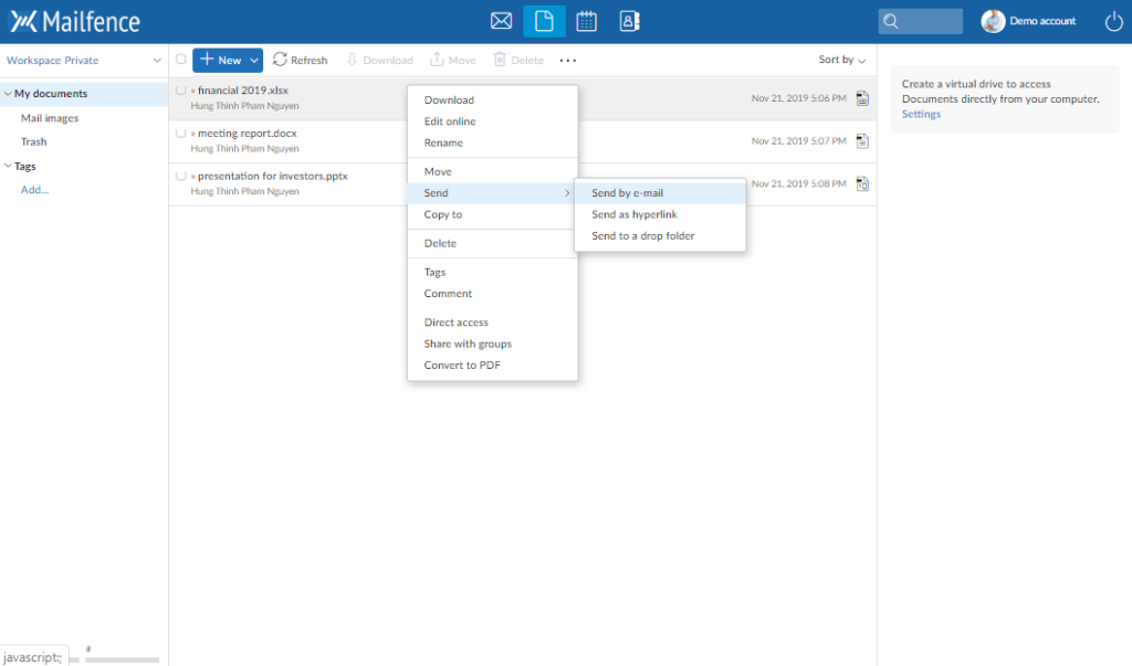 Secure file sharing, storage, collaboration with Mailfence Documents